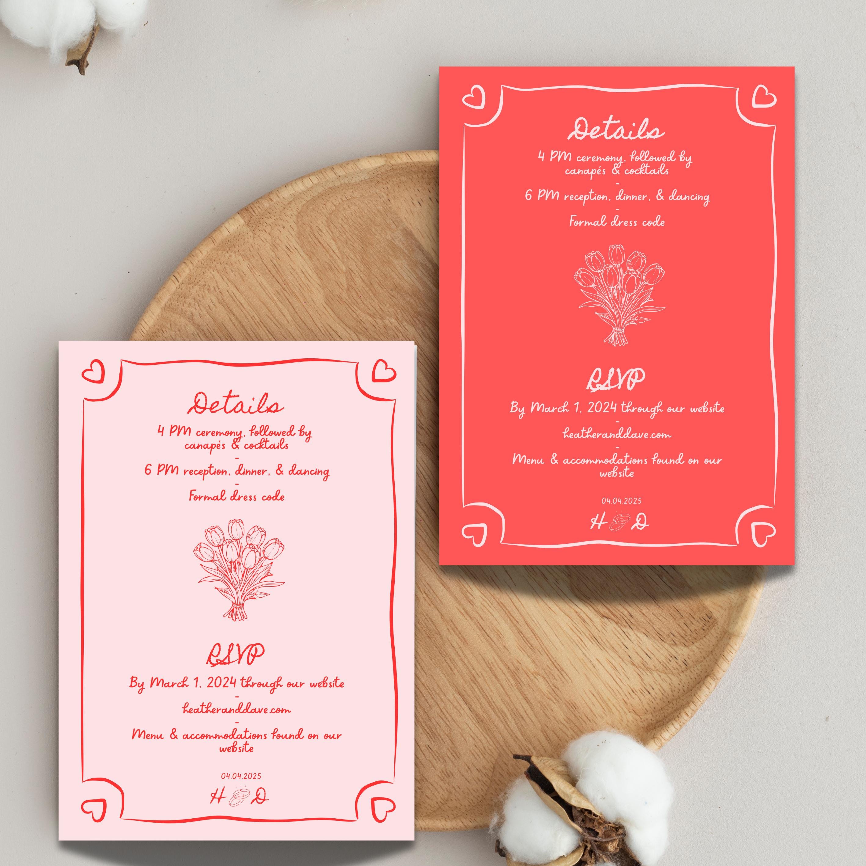 Pink and Red Cake & Tulips Wedding Invite/rsvp Suite Digital Download ...