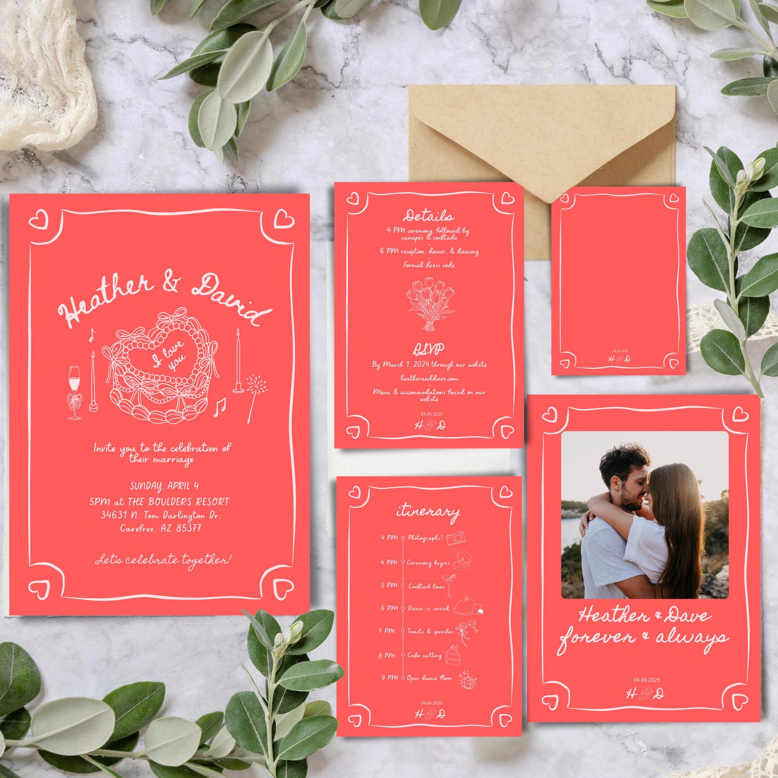 Pink and Red Cake & Tulips Wedding Invite/rsvp Suite Digital Download ...
