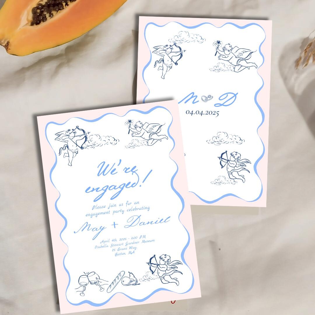 WEDDING INVITATION SET | Blue Pink Elegant Romantic | Minimalist Fun ...