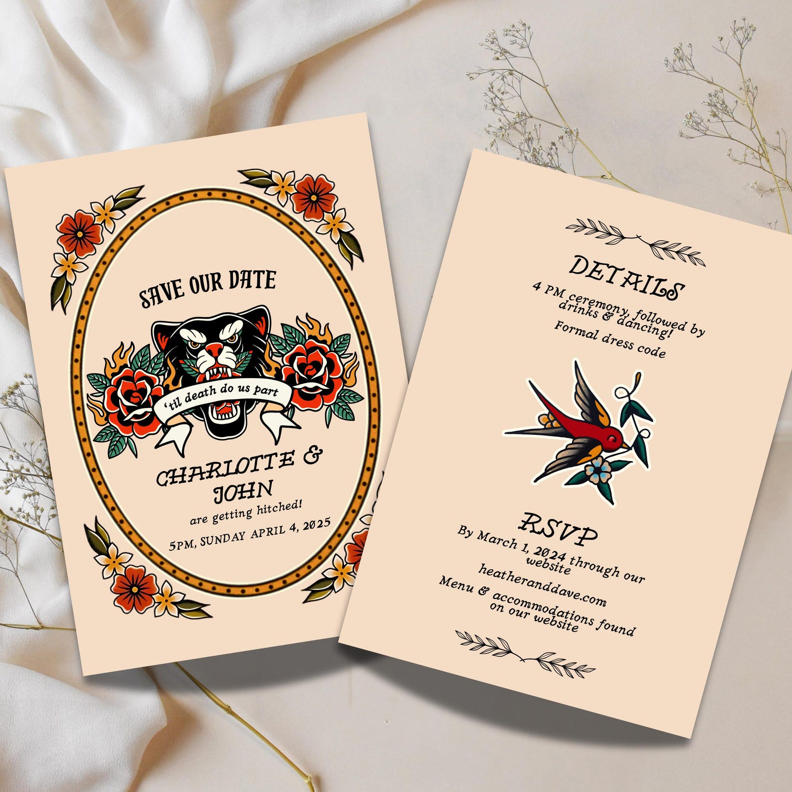 Jaguar American Traditional Tattoo Wedding Invite/rsvp/itinerary ...