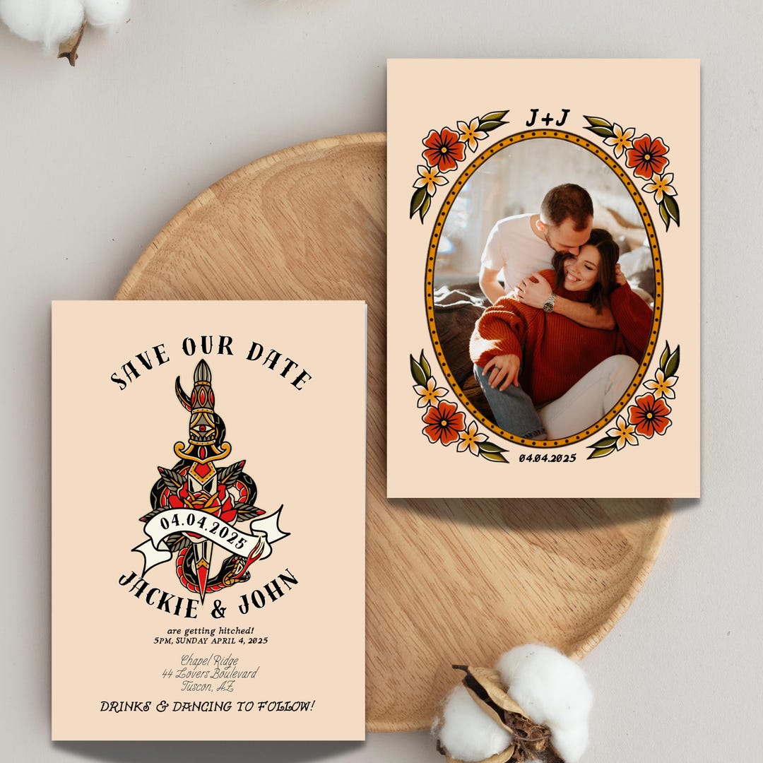WEDDING INVITATION Rsvp/itinerary Dagger American Traditional Tattoo ...