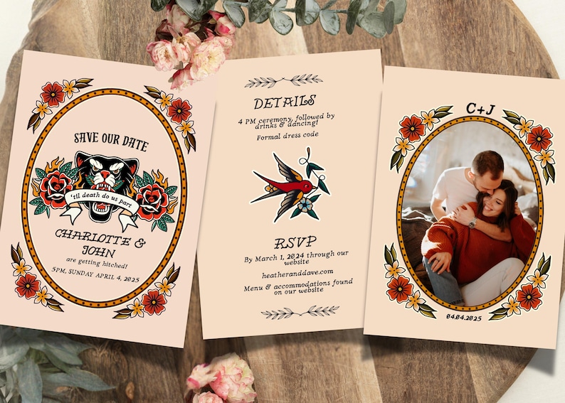 Jaguar American Traditional Tattoo Wedding Invite/rsvp/itinerary ...