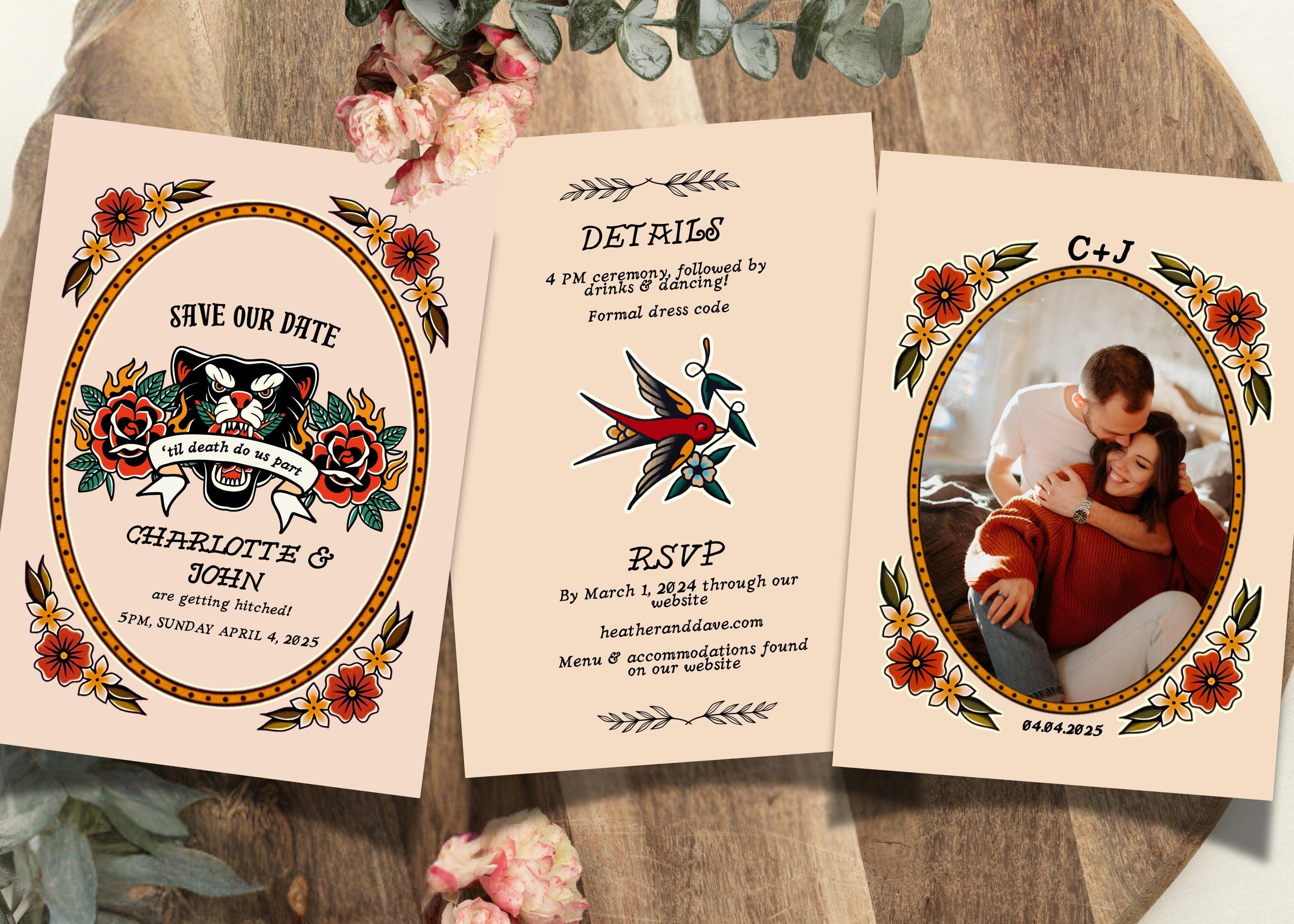 Jaguar American Traditional Tattoo Wedding Invite/rsvp/itinerary ...