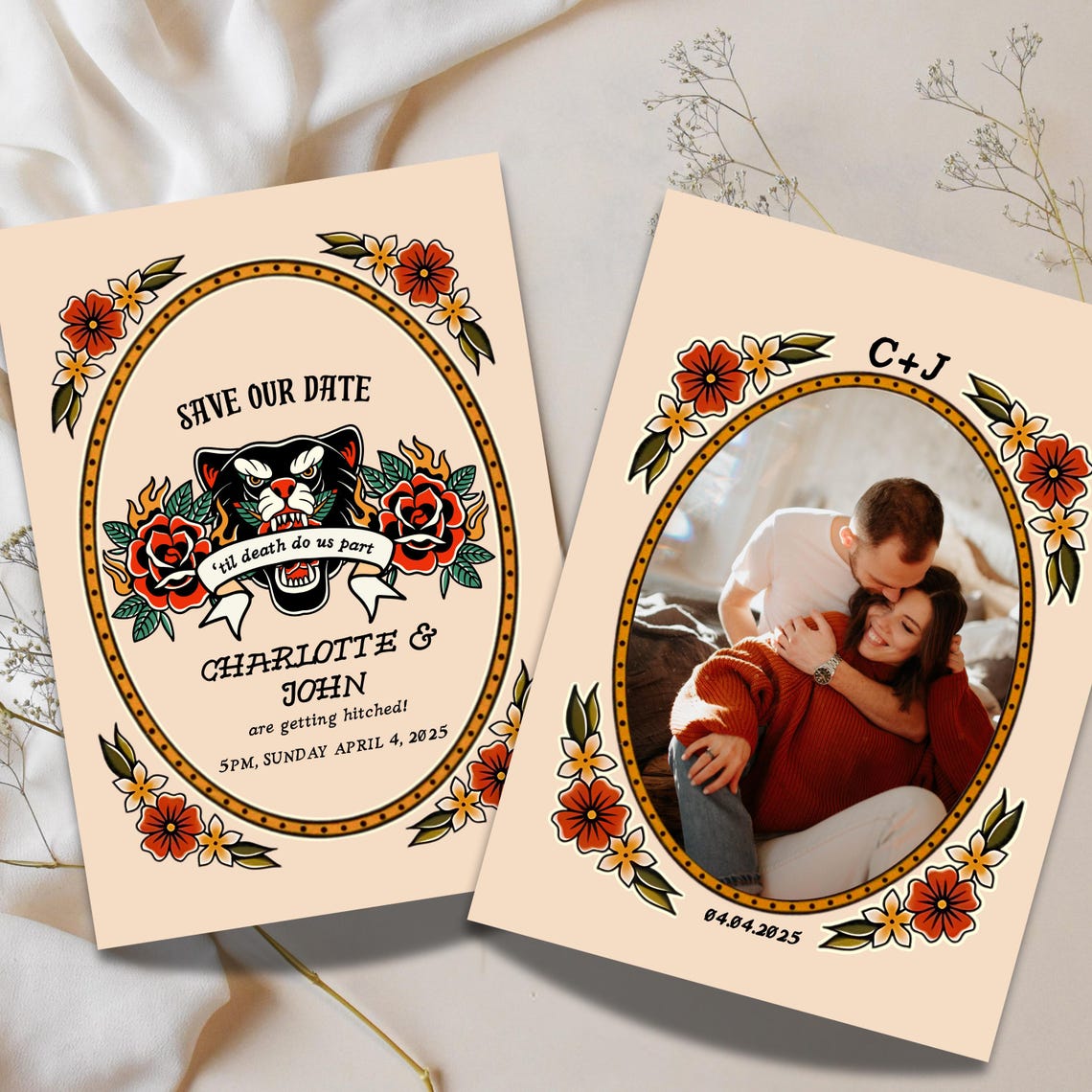 Jaguar American Traditional Tattoo Wedding Invite/rsvp/itinerary ...