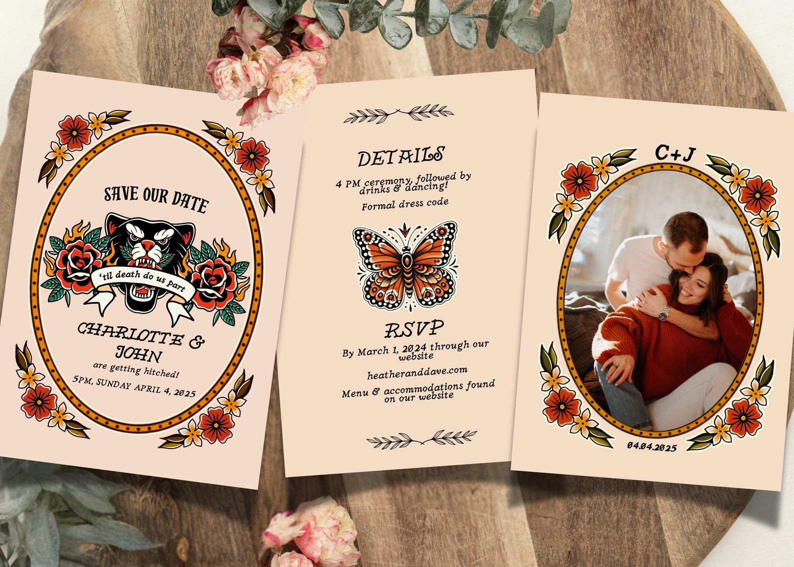 Jaguar American Traditional Tattoo Wedding Invite/rsvp/itinerary ...