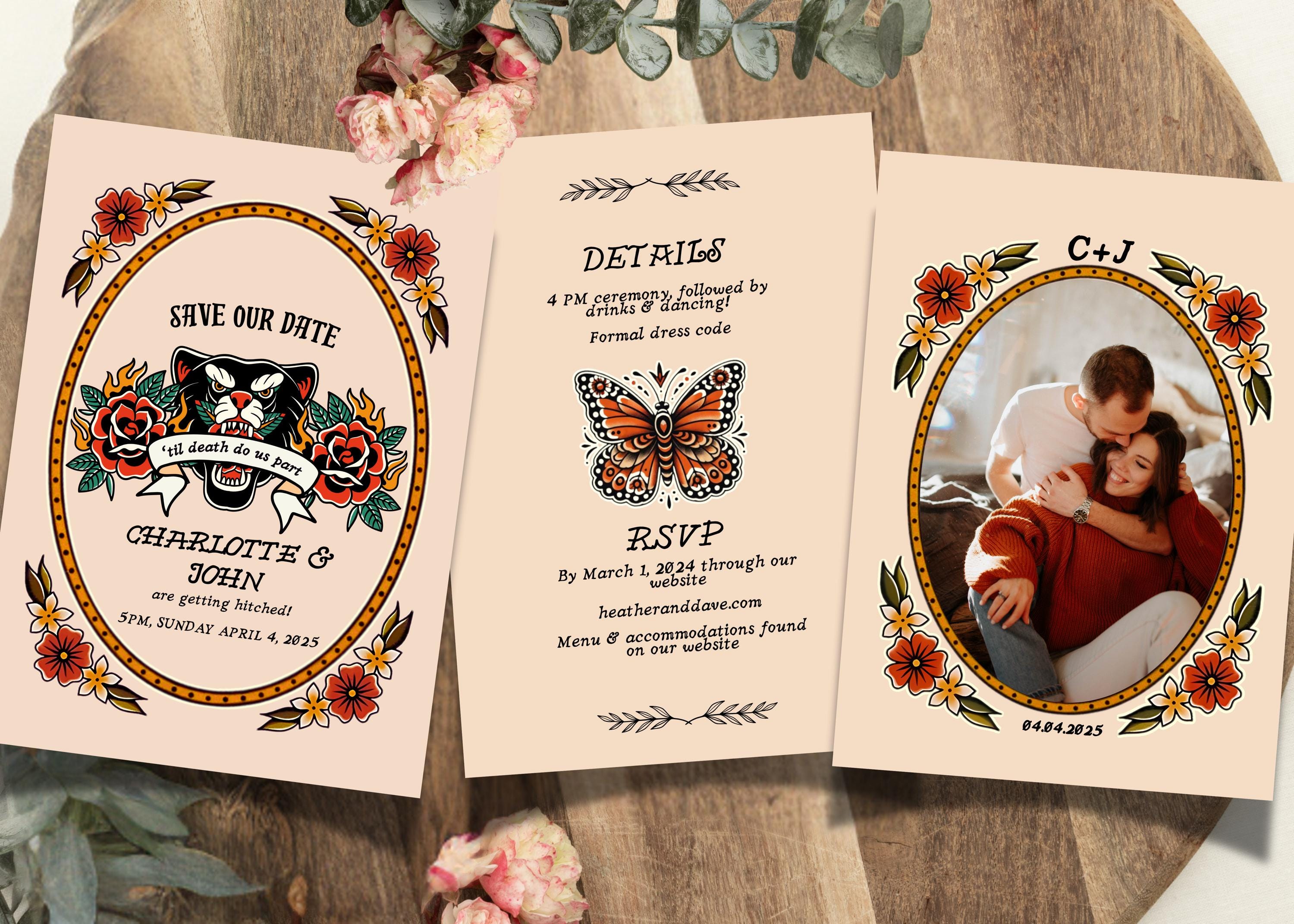 Jaguar American Traditional Tattoo Wedding Invite/rsvp/itinerary ...