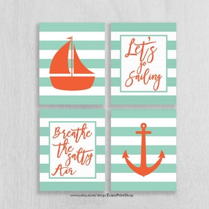 CANVAS Nautical Wall Art Set of 4 Beach Decor Nautical Decor Let's Go ...