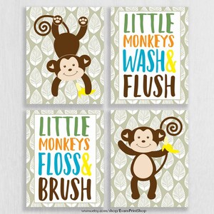 Monkey Bathroom Art Prints Set of 4 Monkey Bathroom Decor - Etsy