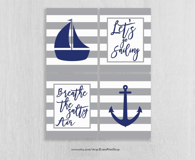 Nautical Art Set of 4 Prints Nautical Wall Art Nautical | Etsy