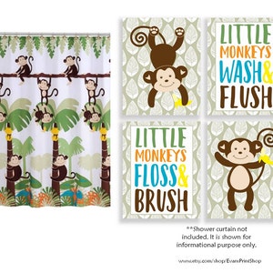 Monkey Bathroom Art Prints Set of 4 Monkey Bathroom Decor - Etsy