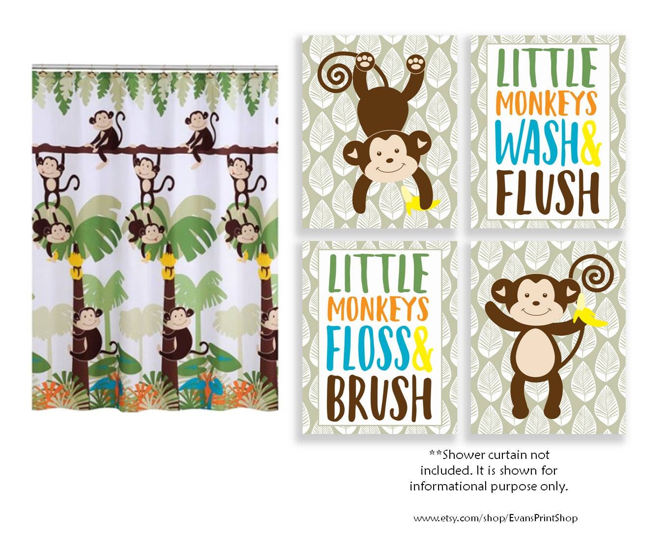 Monkey Bathroom Art Prints Set of 4 Monkey Bathroom Decor | Etsy