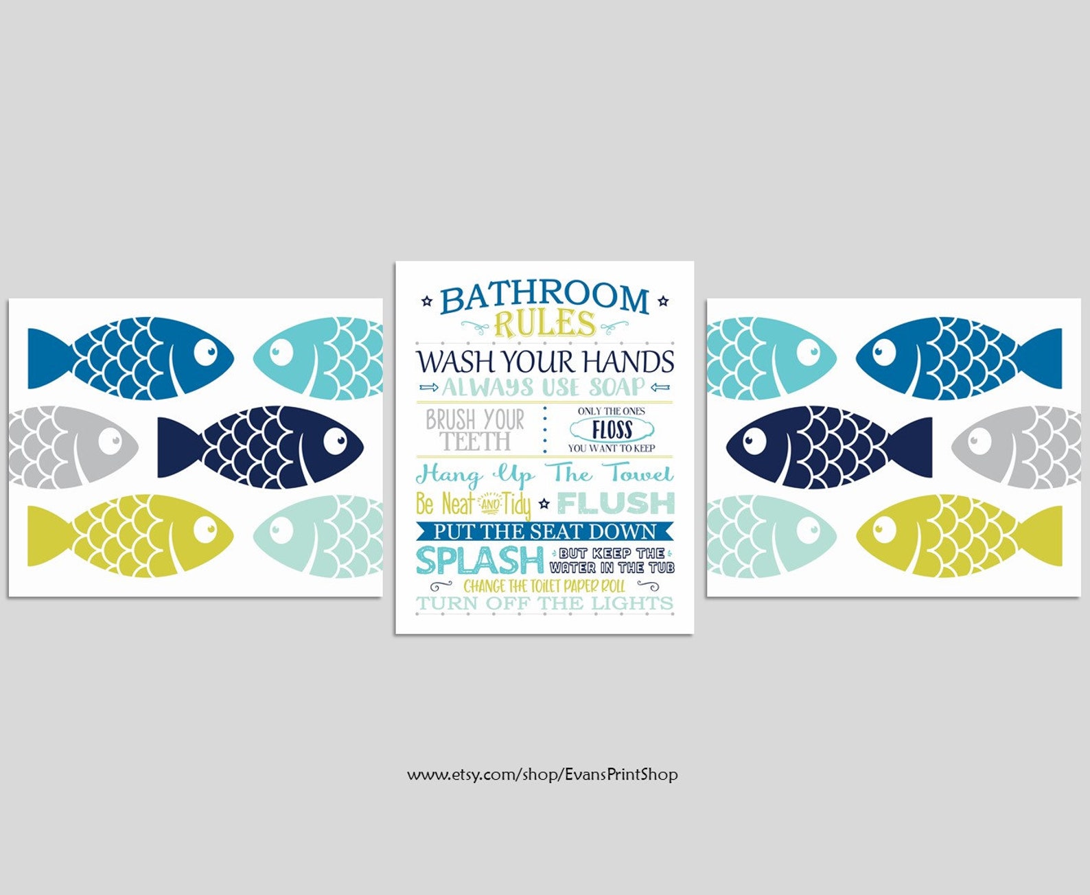 Fish Bathroom Art Prints Set of 3 Fish Bathroom Decor Kids - Etsy