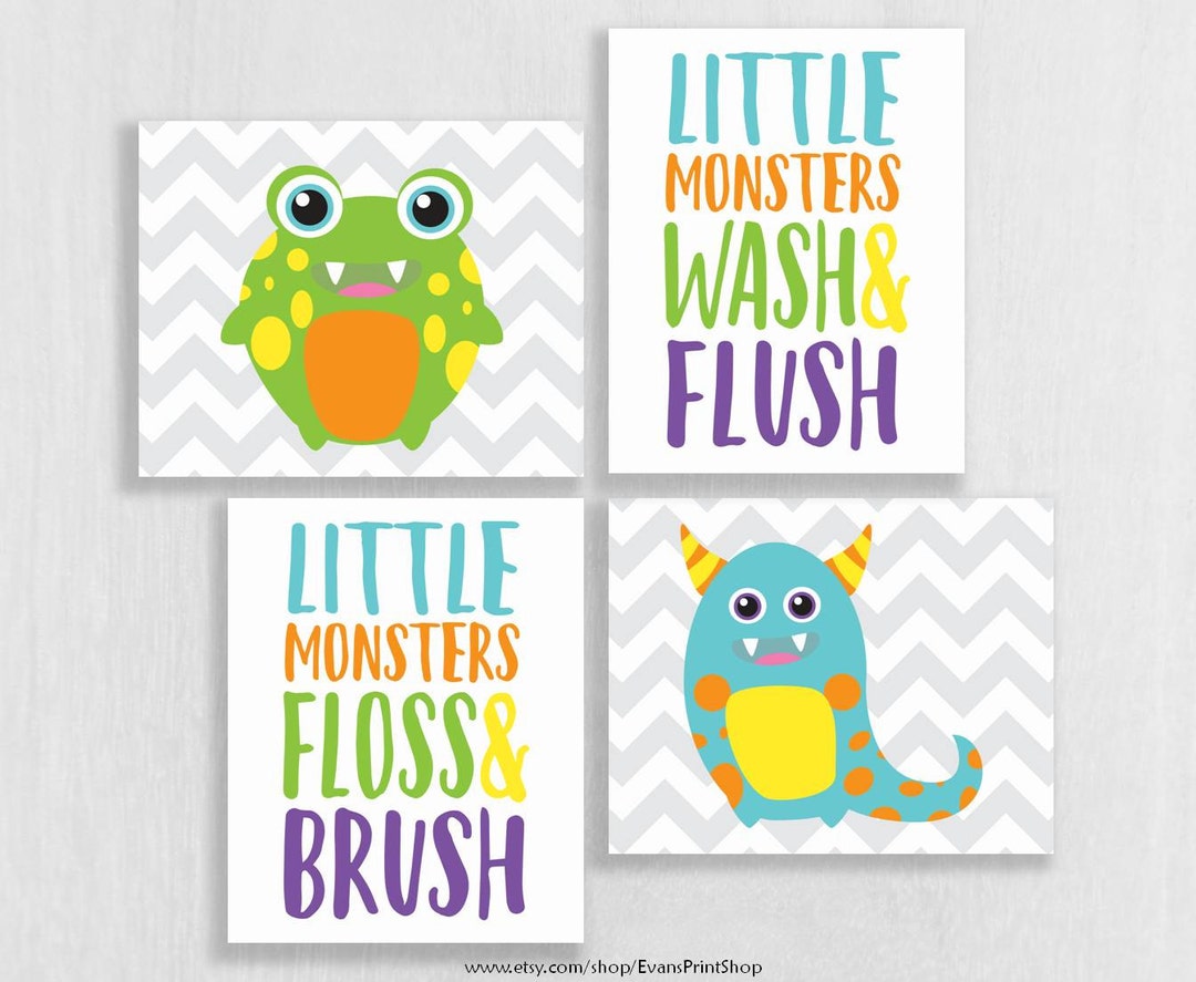 CANVAS Monster Bathroom Decor Little Monster Bathroom Wash - Etsy