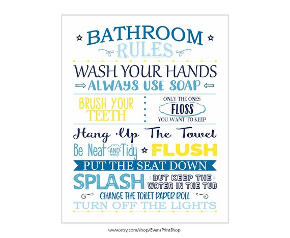 Digital Download Bathroom Rules Sign INSTANT DOWNLOAD | Etsy