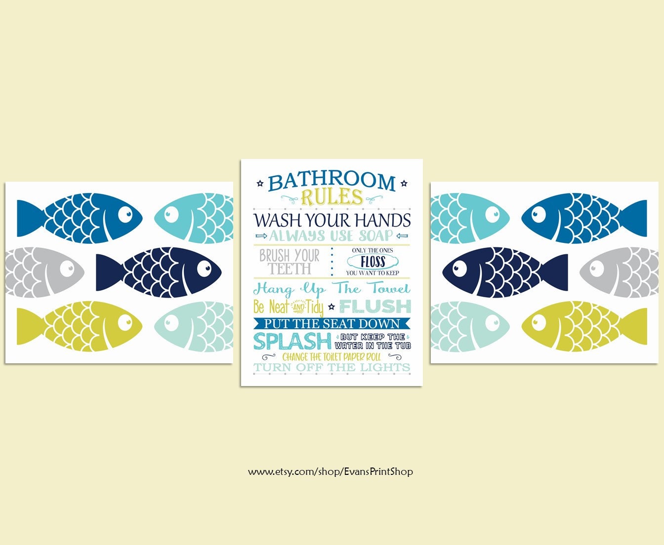 Fish Bathroom Art Prints Set of 3 Fish Bathroom Decor Kids - Etsy