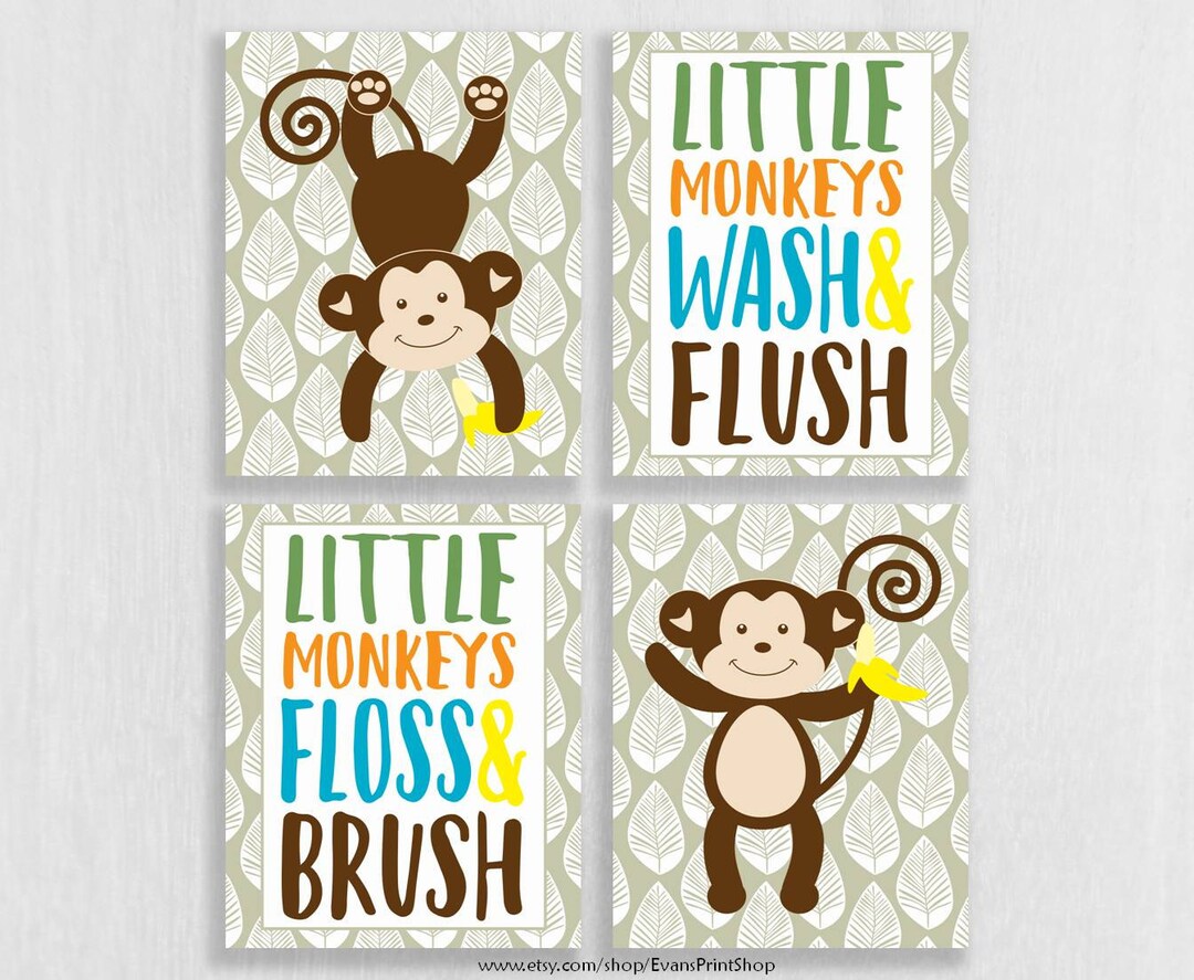 CANVAS Monkey Bathroom Wall Art Monkey Bathroom Decor Jungle Bathroom ...