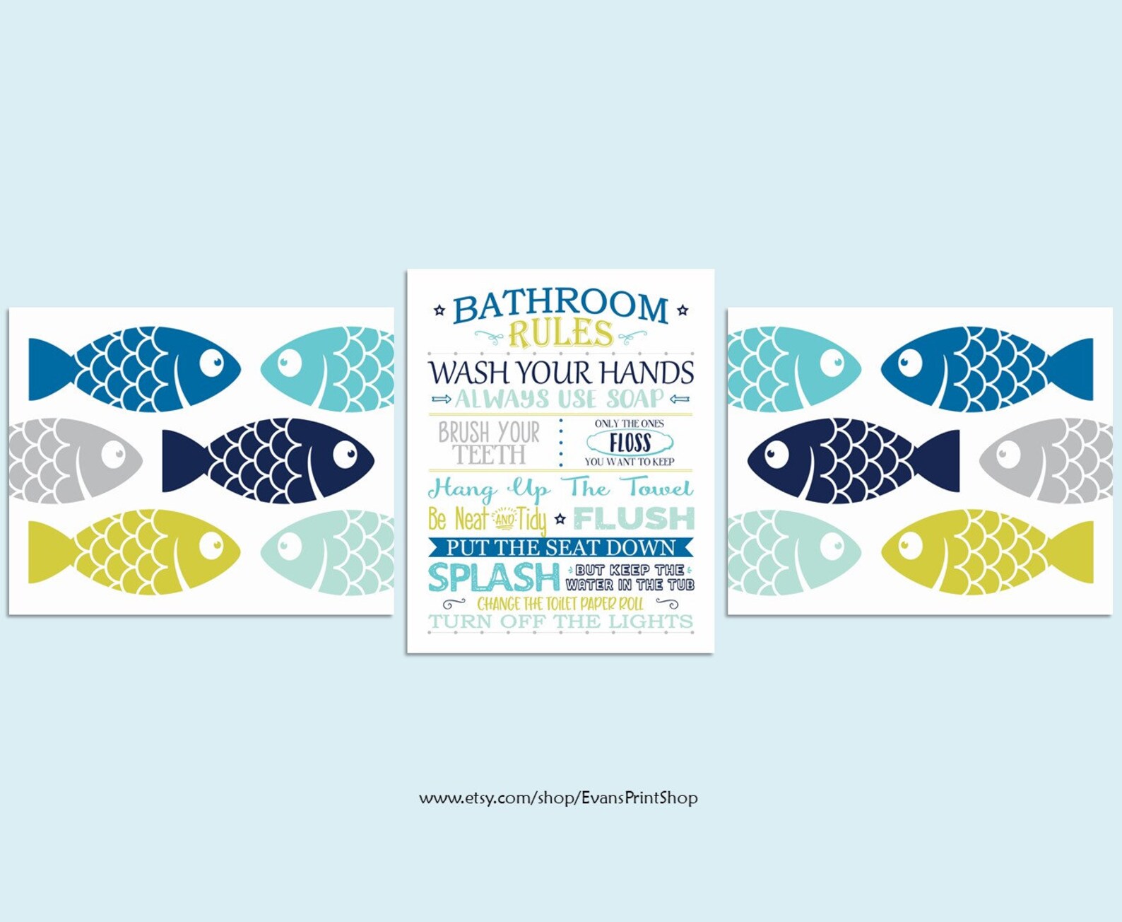 Fish Bathroom Art Prints Set of 3 Fish Bathroom Decor Kids - Etsy