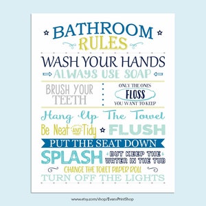 Bathroom Rules Sign Art Print Wash Brush Floss Flush Kids Bathroom ...