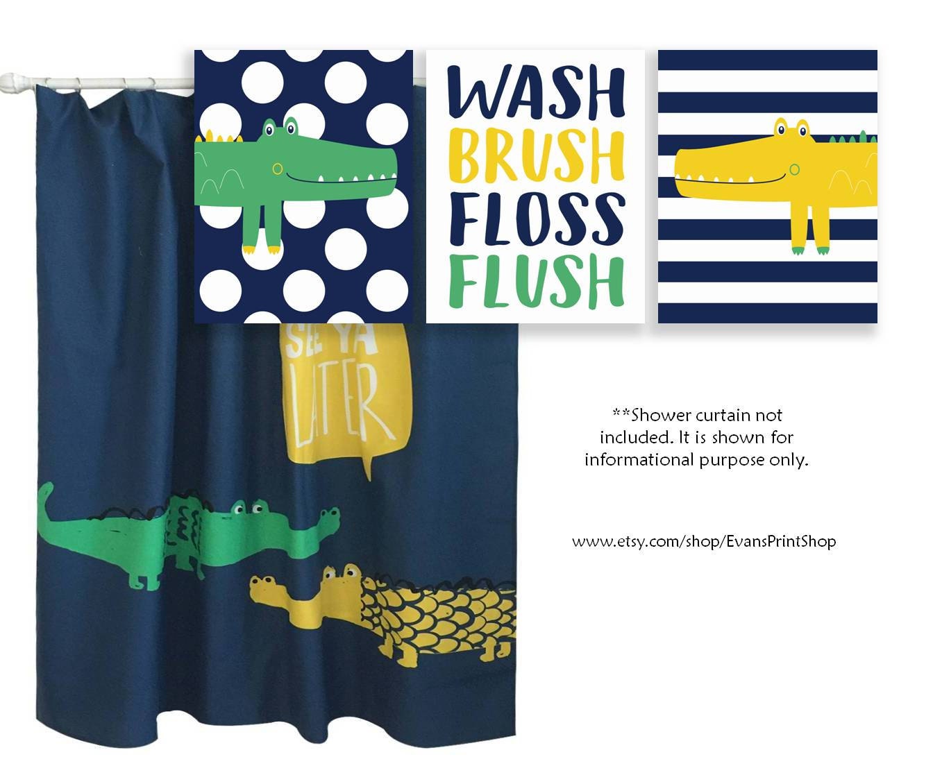 CANVAS Alligator Bathroom Decor Wash Brush Floss Flush | Etsy