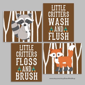 Woodland Bathroom Art Prints Set of 4 Woodland Bathroom Decor Woodland ...