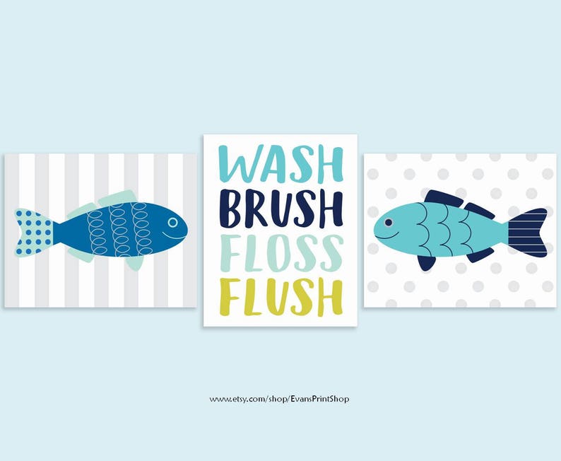 Fish Bathroom Decor Fish Bathroom Art Prints Set of 3 Kids - Etsy