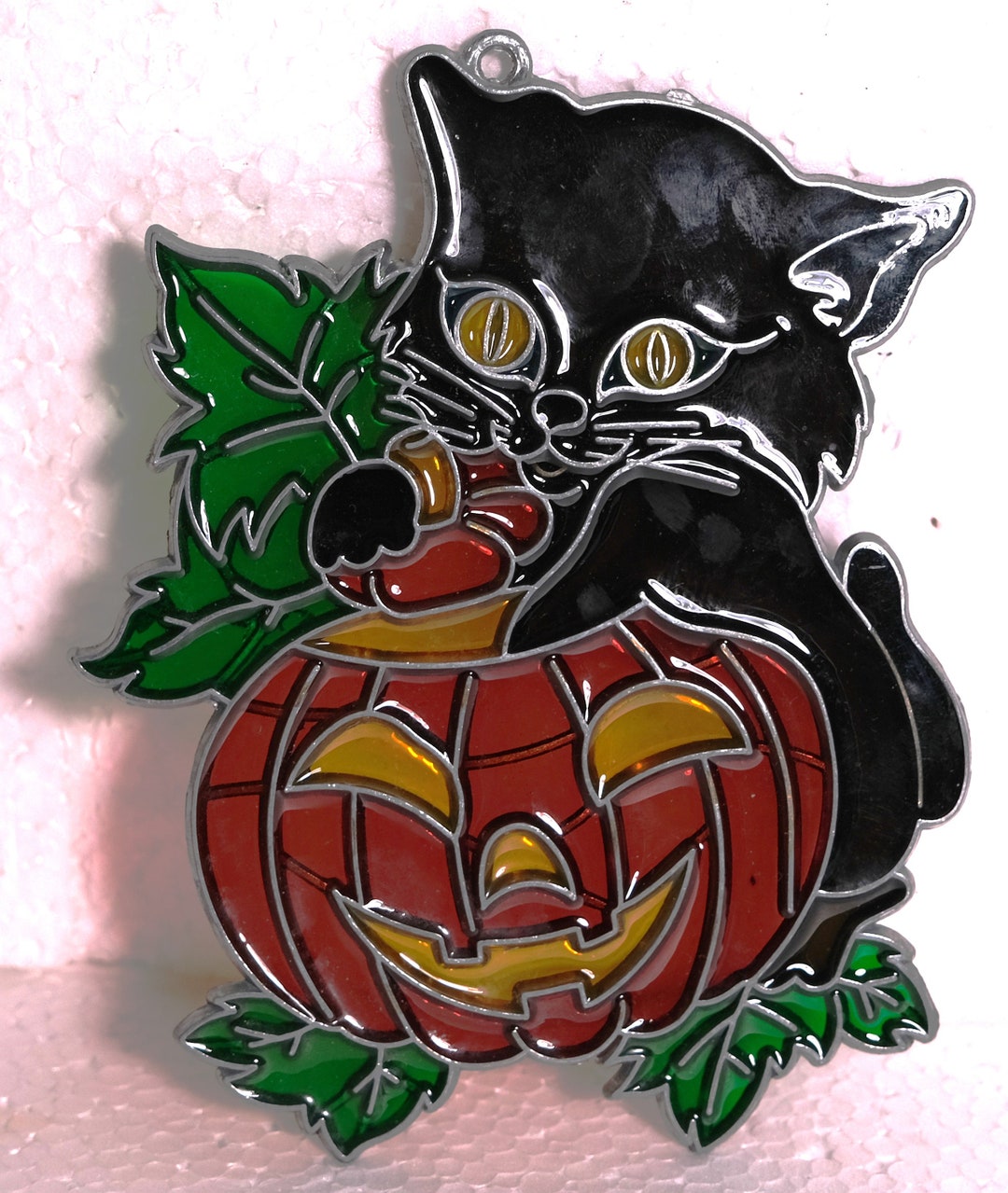 Black Cat With Jack O Lantern Halloween Suncatcher - Etsy