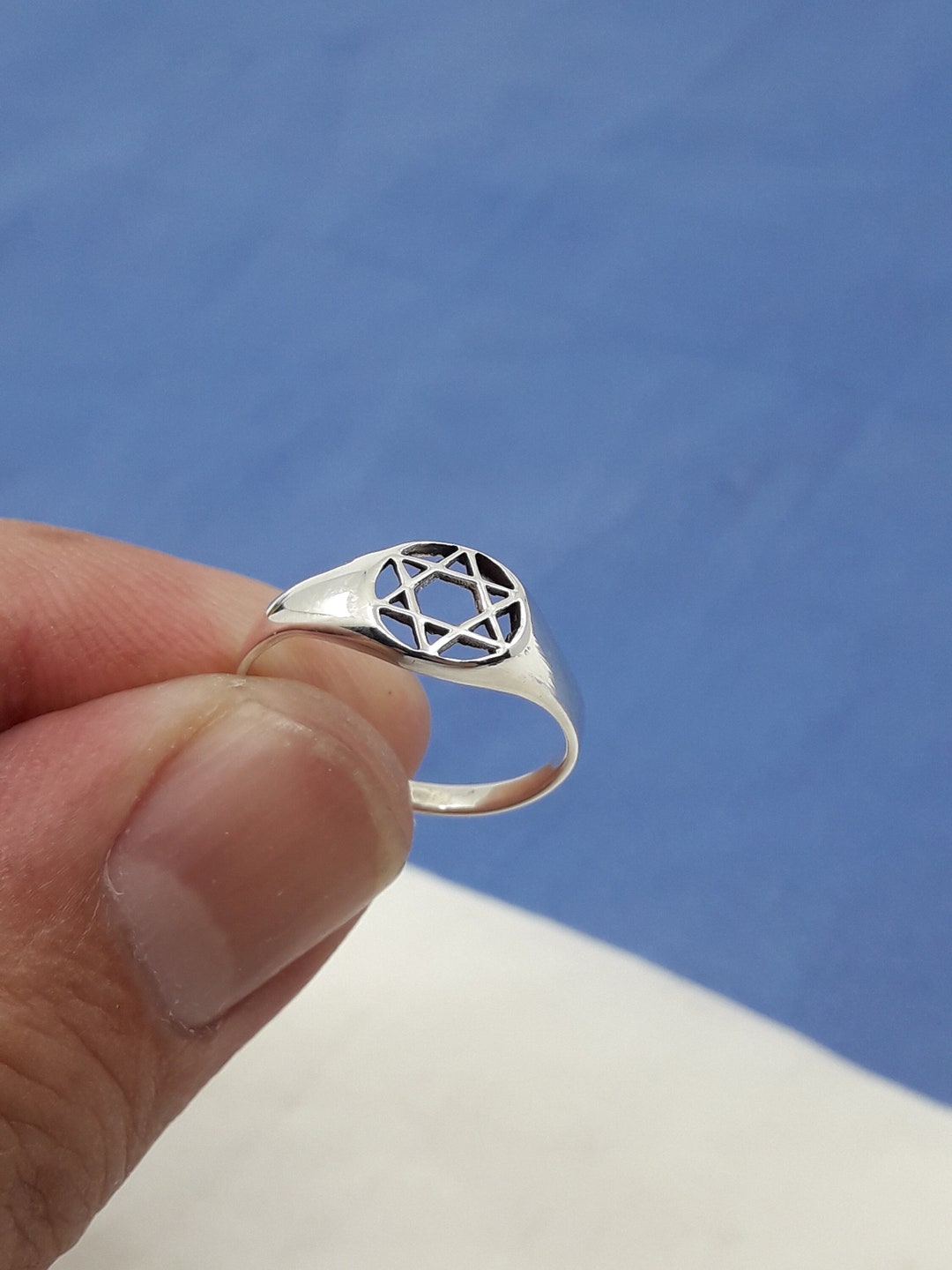 925 Dainty Jewish Star Ring, Seal Signet Ring Style - Etsy