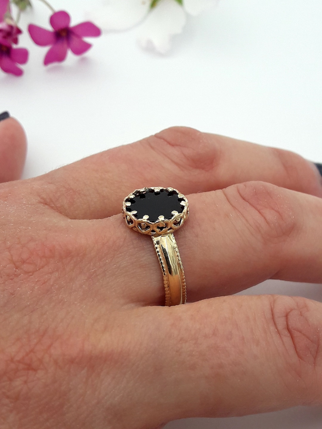 Woman 14K Gold Black Onyx Ring - Etsy