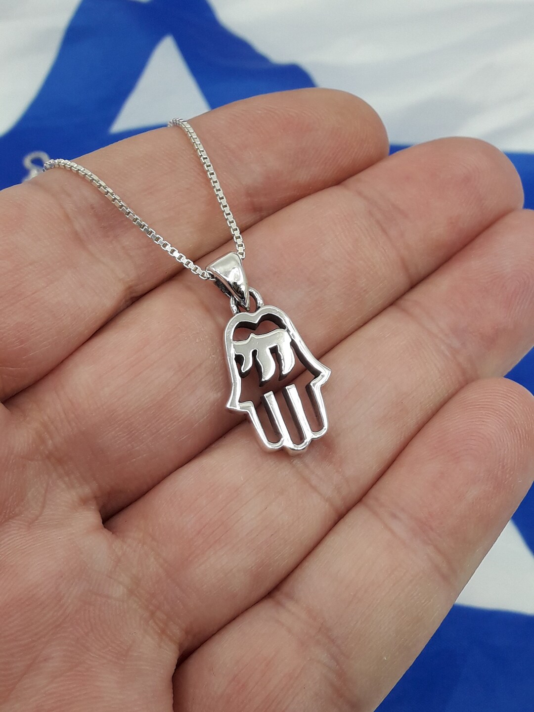 925 Hamsa With Chai Necklace, - Etsy