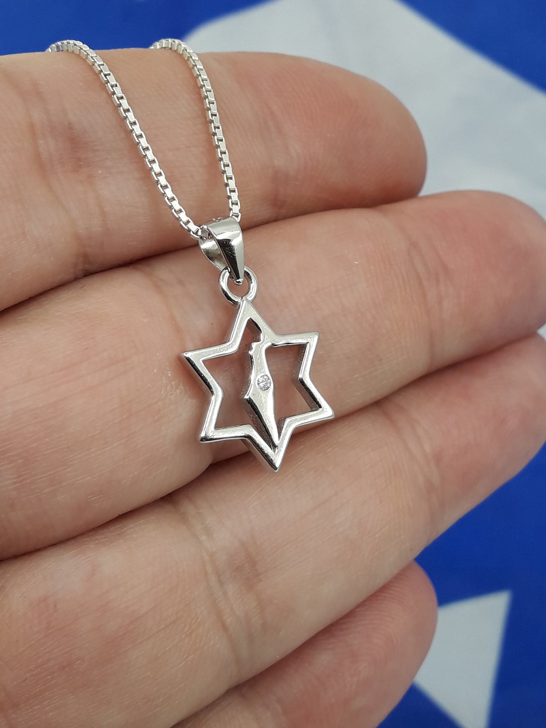 Jewish Star With the Map of Israel Inside and Zircon - Etsy