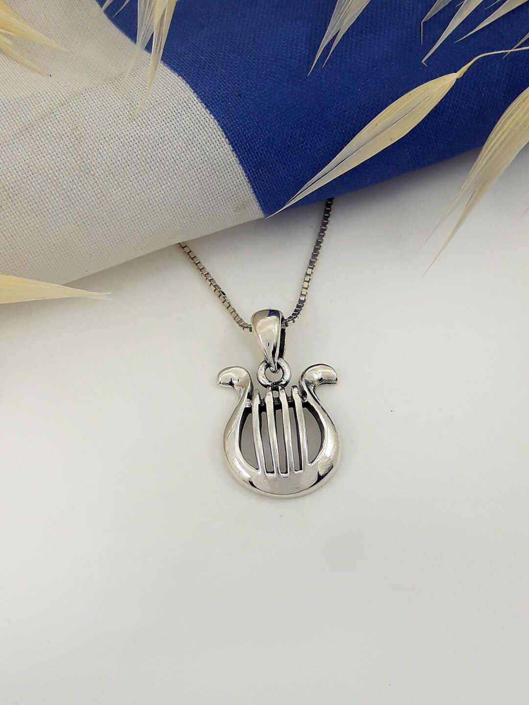 David Harp Necklace, 925 Solid Silver, Jewish Woman Gift, Hebrew ...