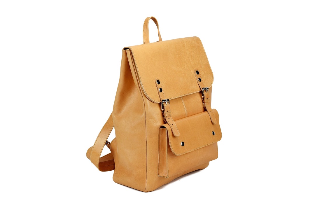 Full-grain Leather Backpack Men Laptop Backpack Leather Rucksack Rugged ...