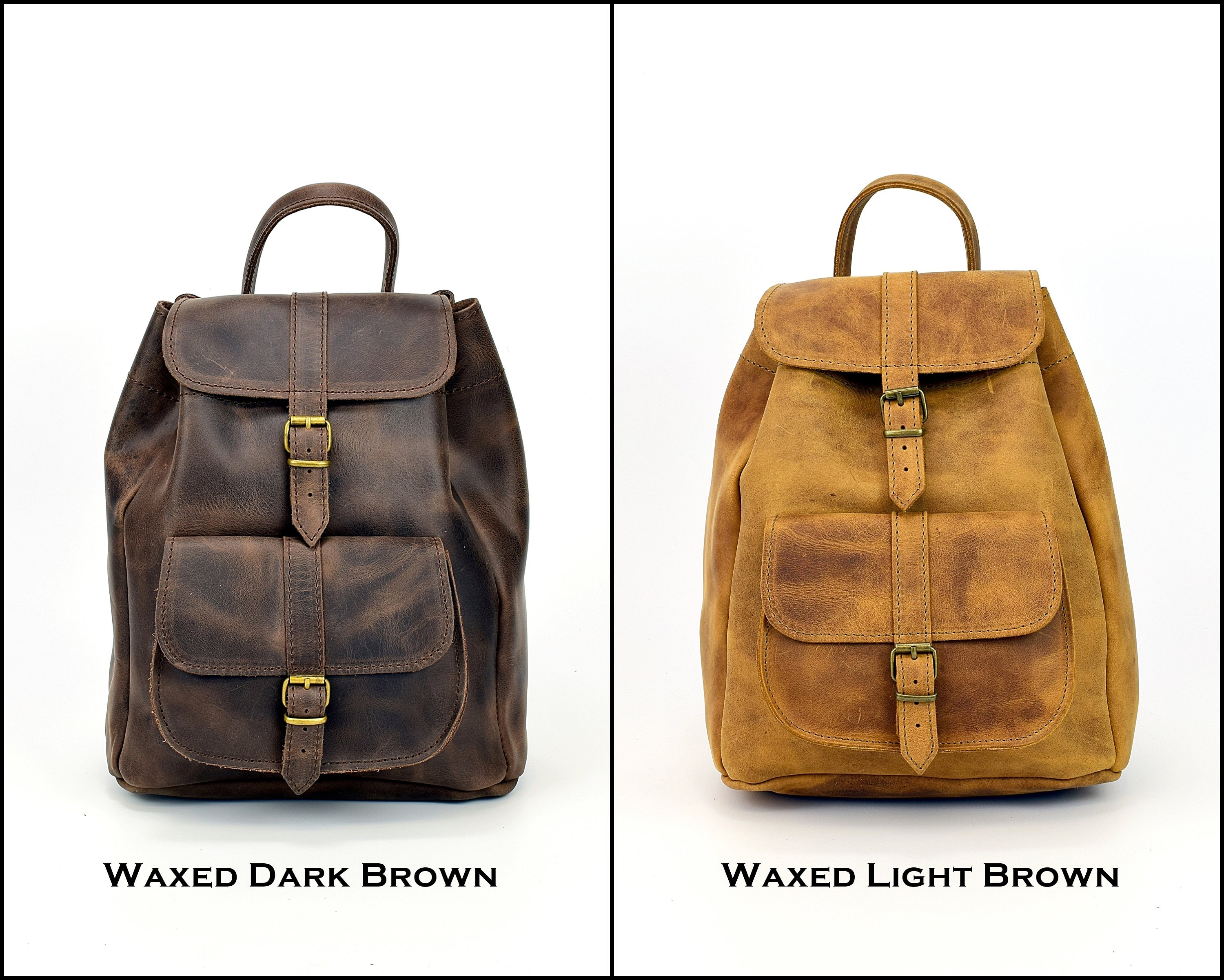 Distressed Full-grain Leather Backpack Waxed Brown Leather | Etsy