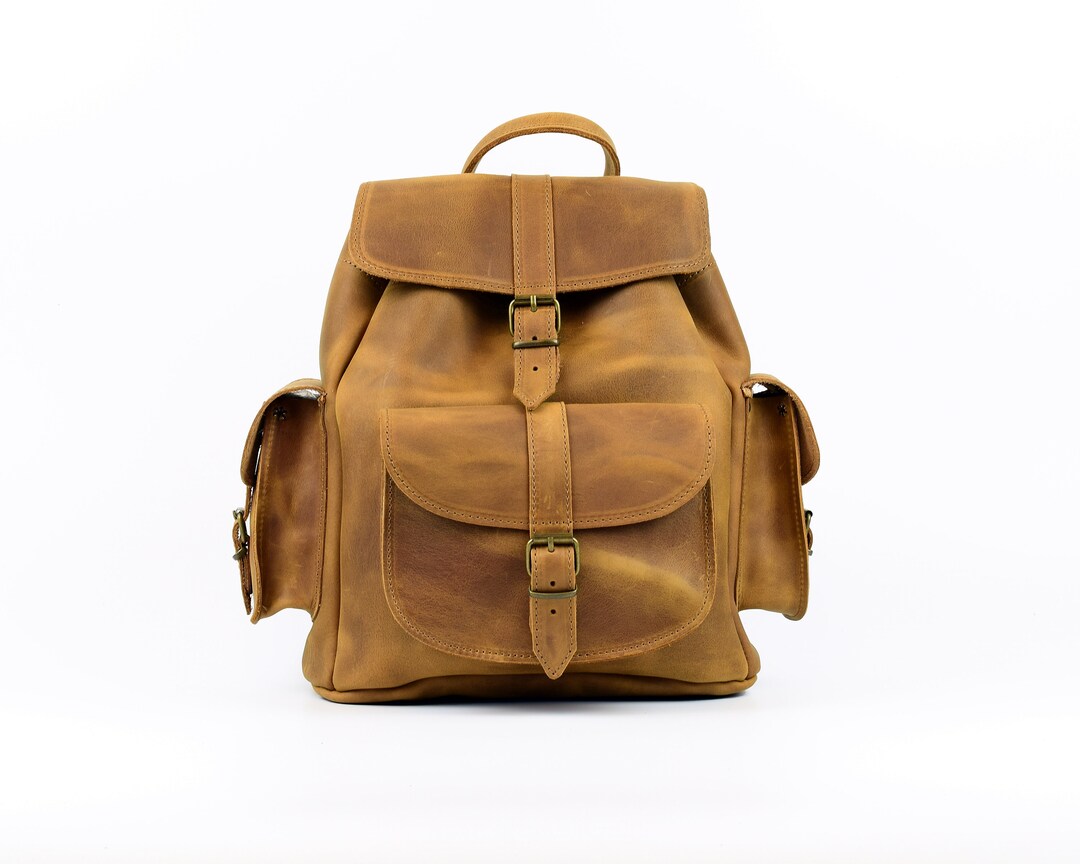 Waxed Leather Backpack Men Women, Pull up Full Grain Leather Backpack ...