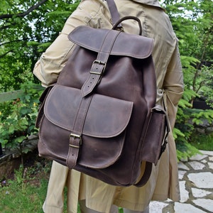 EXTRA LARGE Leather Backpack, Travel Backpack, Satchel. College Leather ...