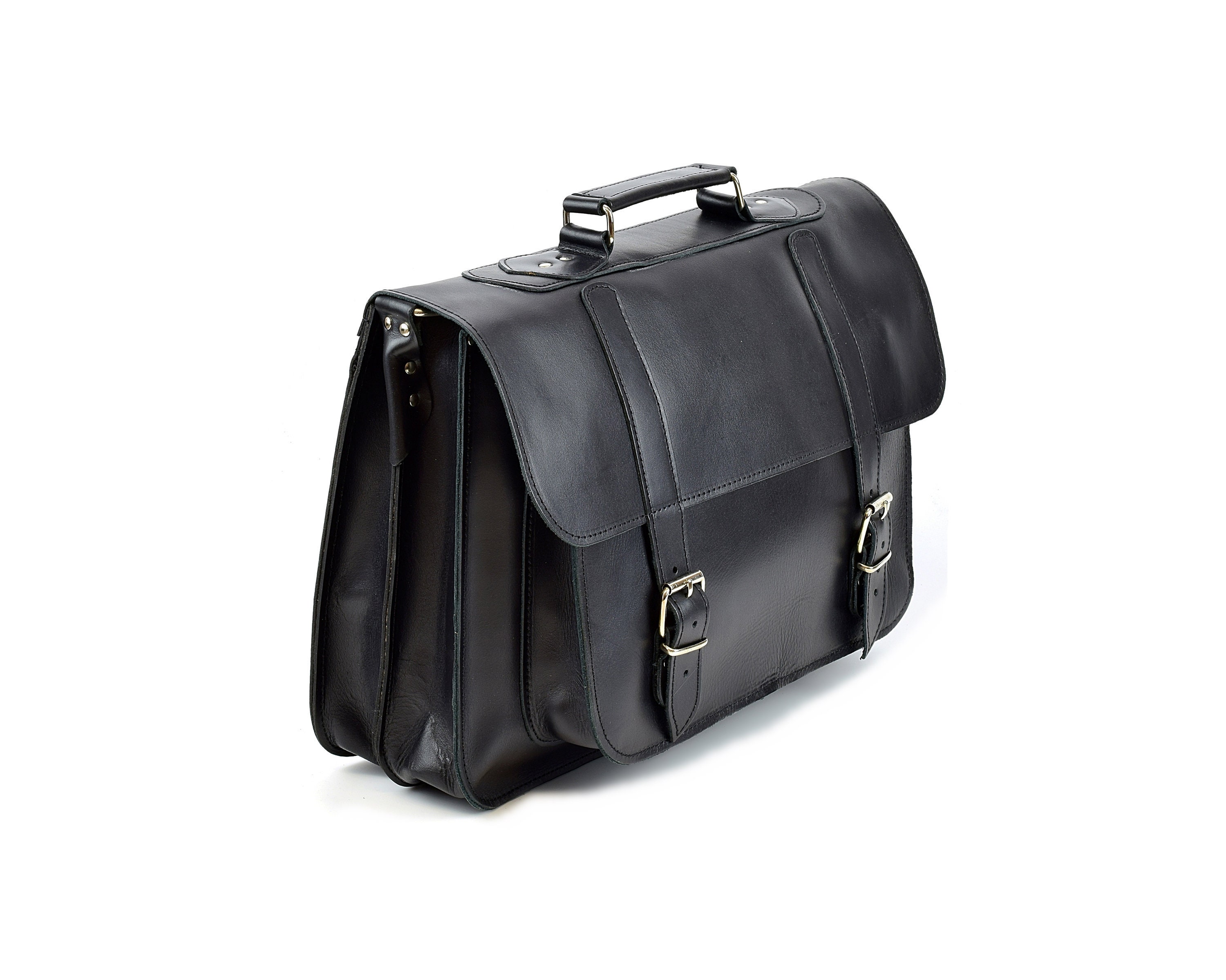 Black Full Grain Leather Messenger Bag: 15-inch Laptop Briefcase - Etsy