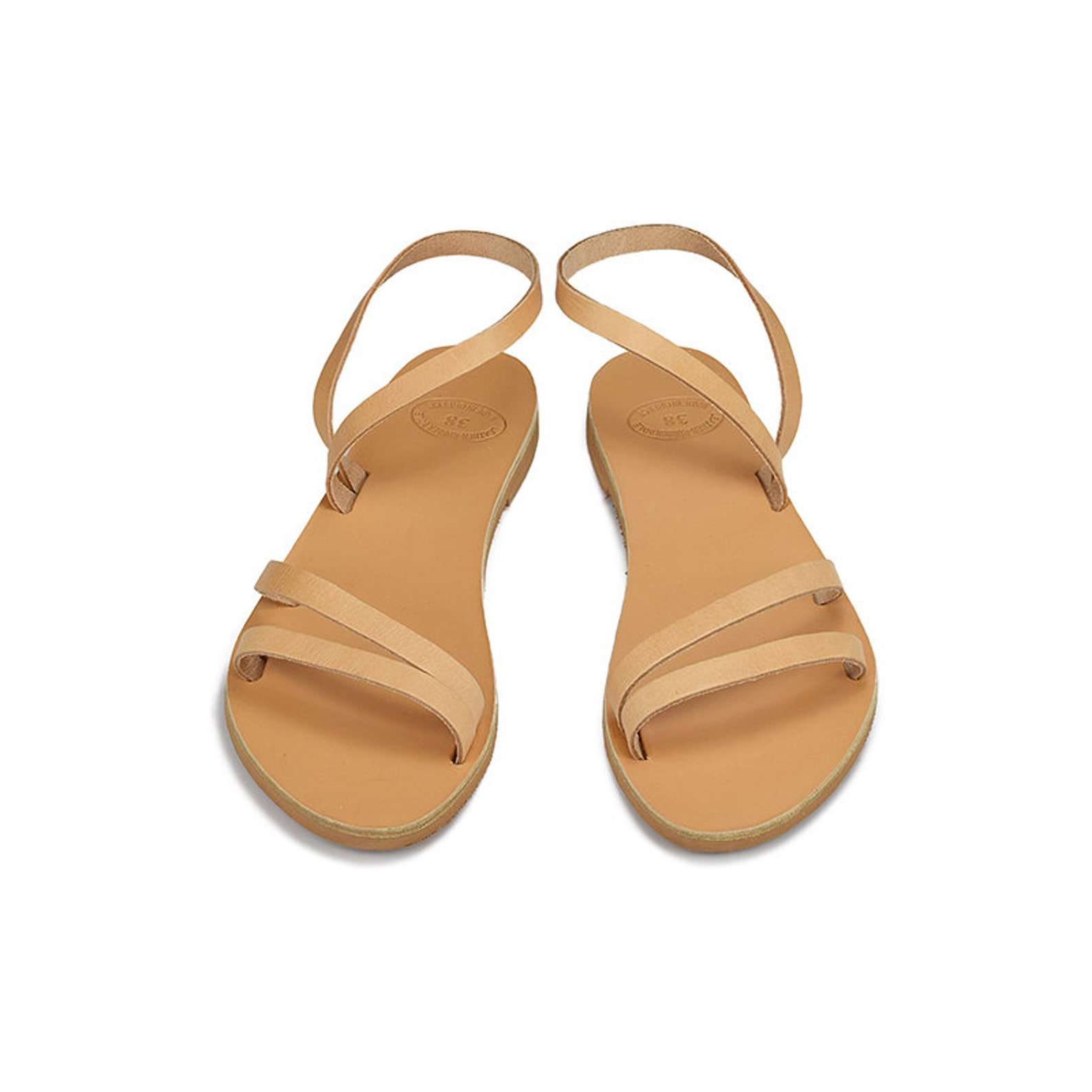 Genuine Leather Handmade Greek Sandals for Women, Elegant Strappy Flat ...