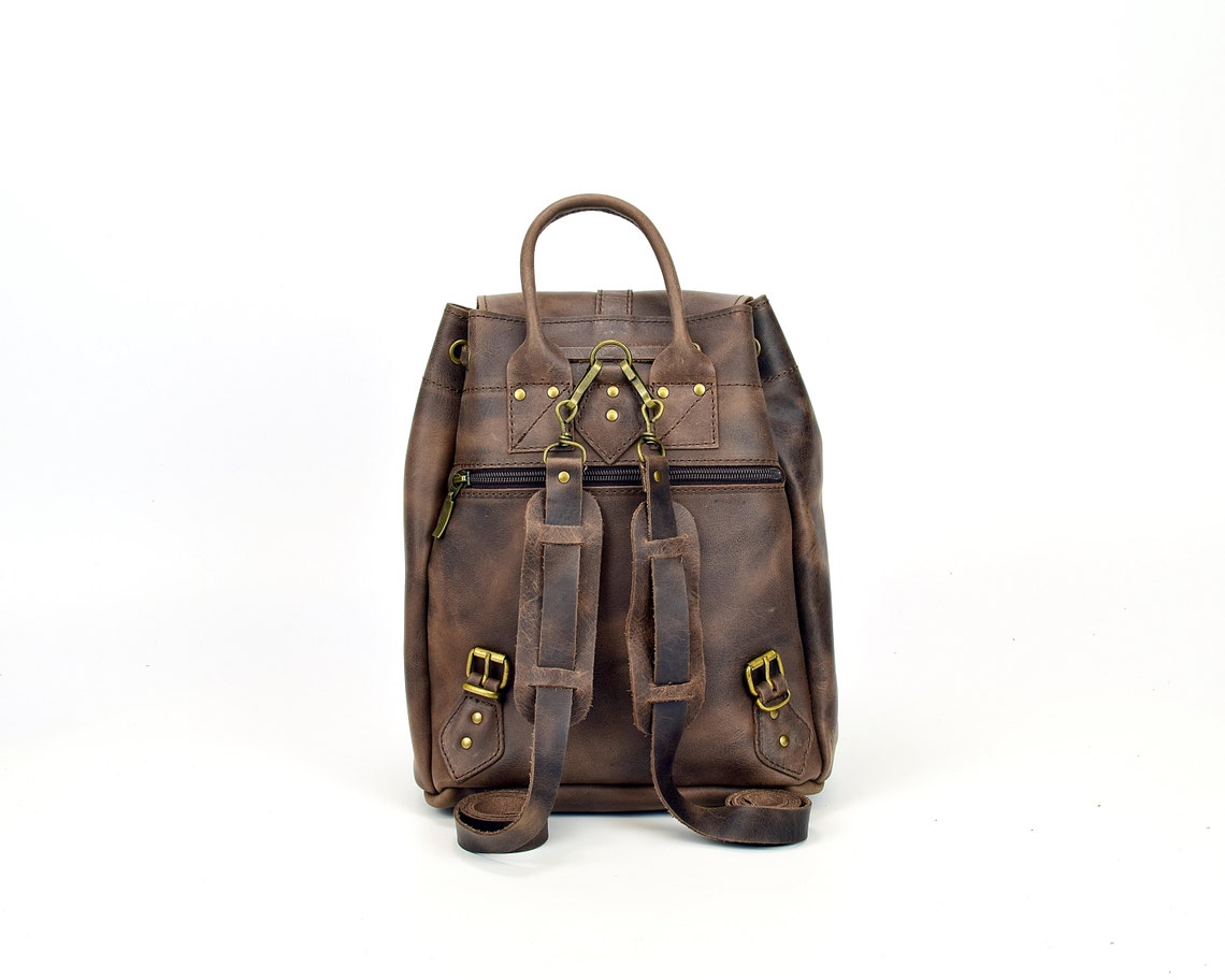 Distressed Full-grain Leather Backpack Waxed Brown Leather | Etsy