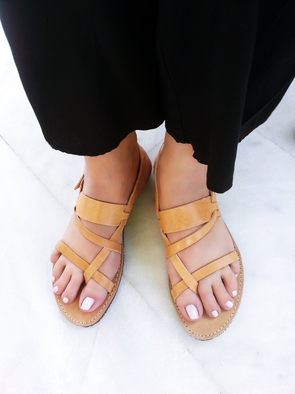 Ancient Greek Summer Shoes for Women / Flat Slingback Sandals Handmade ...