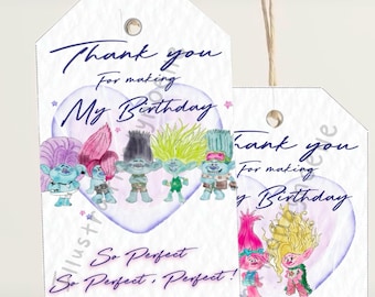 Kids Birthday Favor Tag, Trolls Birthday Thank You Tag, Birthday Party ...