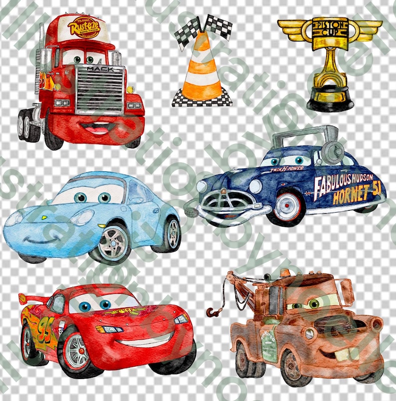 Mator and Lightening Mcqueen Watercolor Cutouts – Digital Download for ...