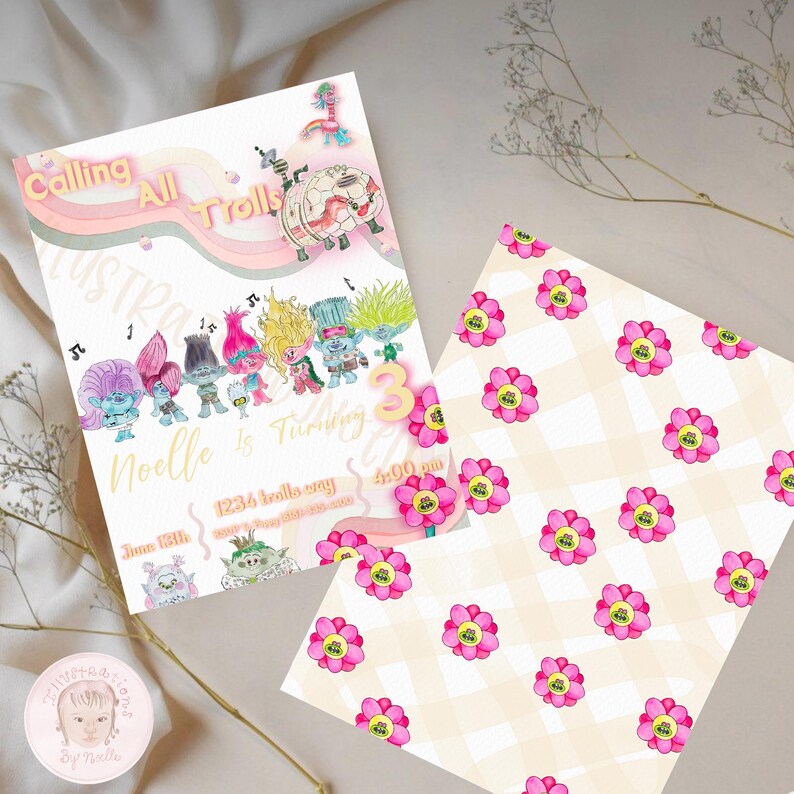 Trolls Birthday Invite and Party Favor Tags - Etsy