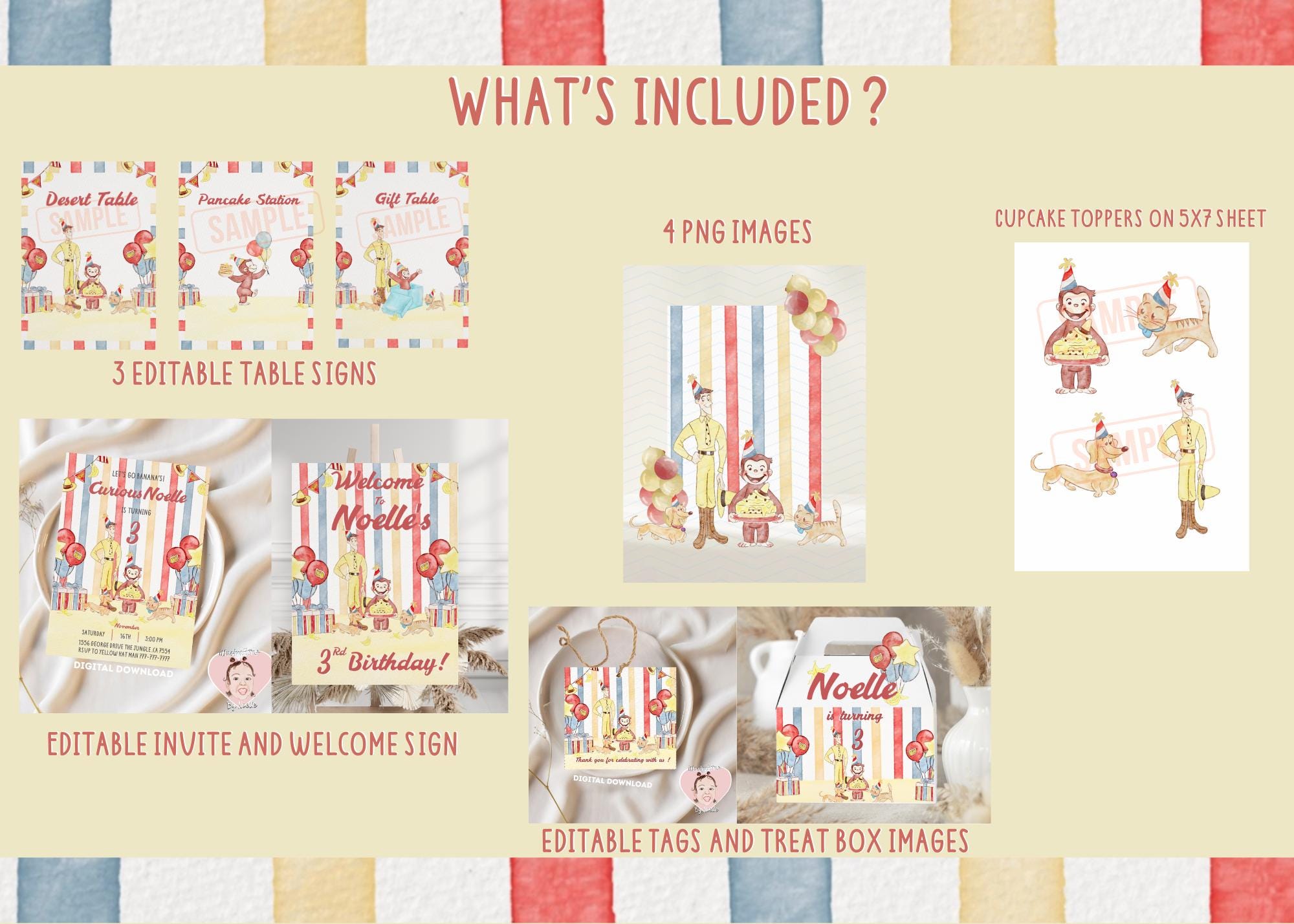 Curious George Birthday Bundle | Canva Editable Curious George Party ...