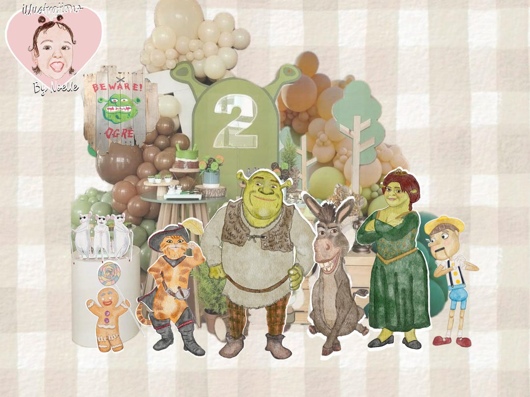 Shrek Character Cutouts, Watercolor Cutout Decor, Shrek Party ...