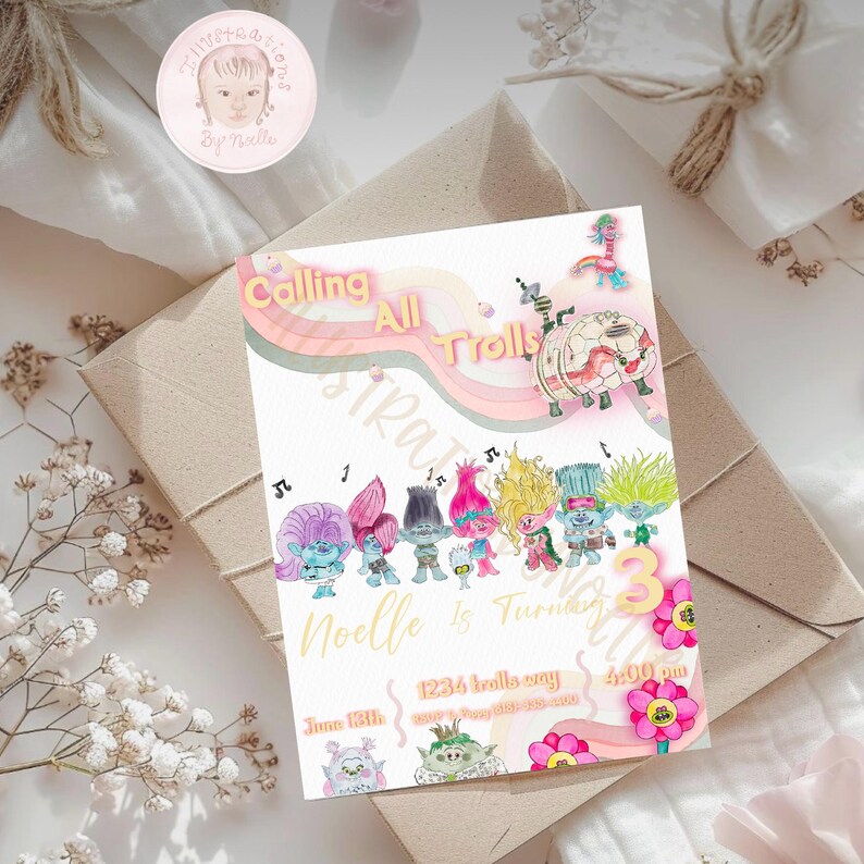 Trolls Birthday Invite and Party Favor Tags - Etsy