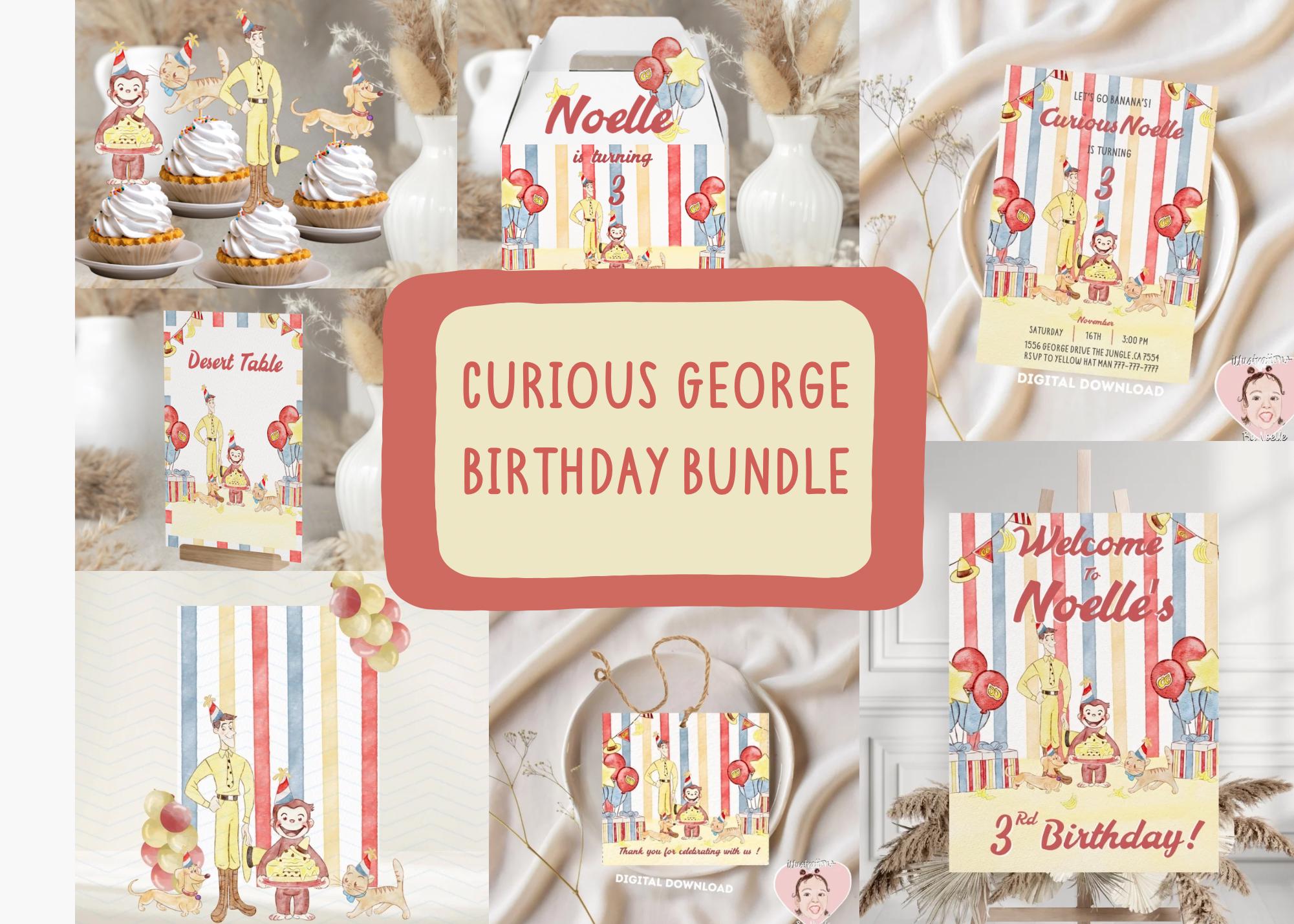 Curious George Birthday Bundle | Canva Editable Curious George Party ...