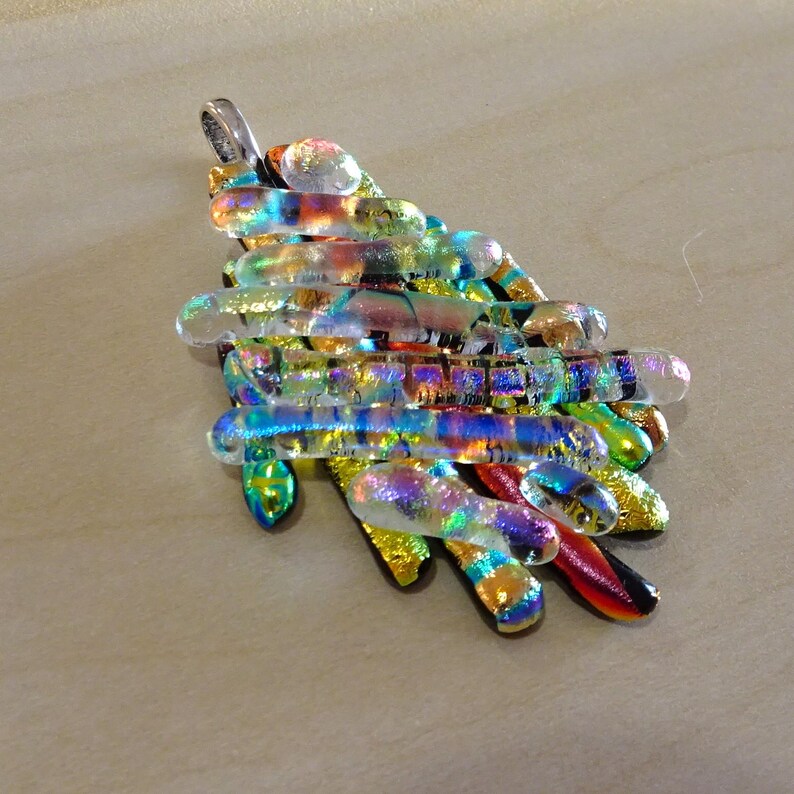 Unusual Shiny Bling Gold Layered Rainbow Dichroic Fused Glass Pendant ...