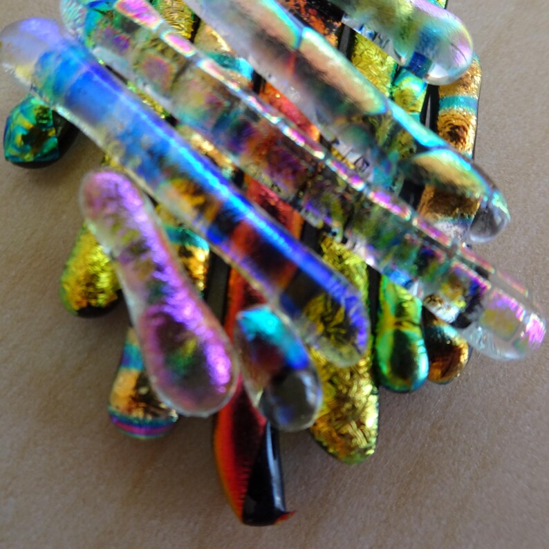 Unusual Shiny Bling Gold Layered Rainbow Dichroic Fused Glass Pendant ...