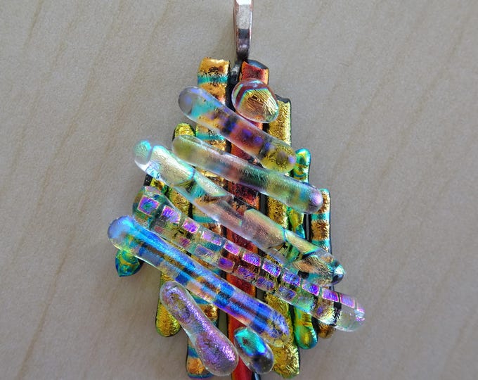Unusual Shiny Bling Gold Layered Rainbow Dichroic Fused Glass Pendant ...