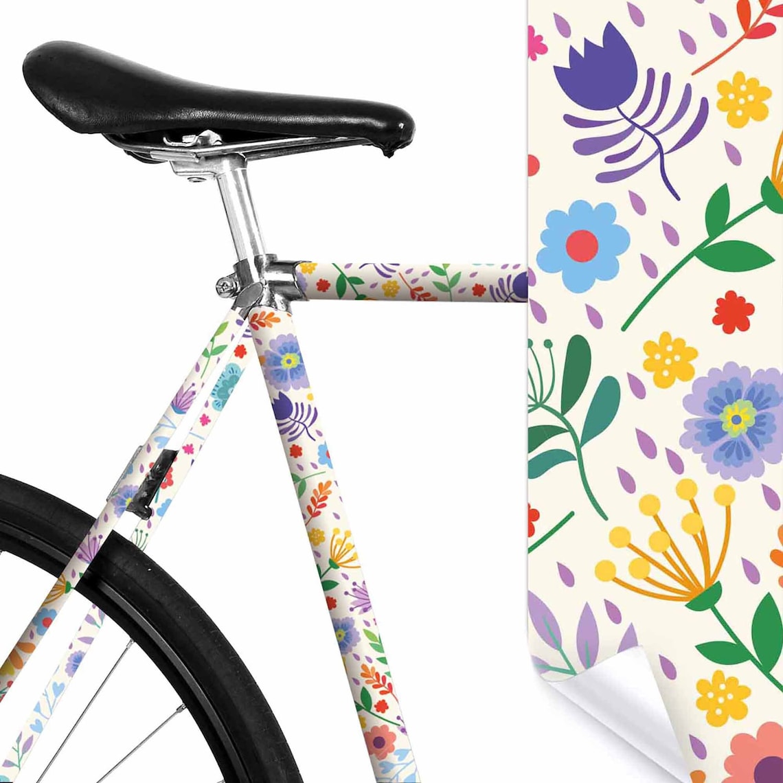 Bicycle Wrap With Spring Flowers Pattern – Beige Frame Protection Film ...
